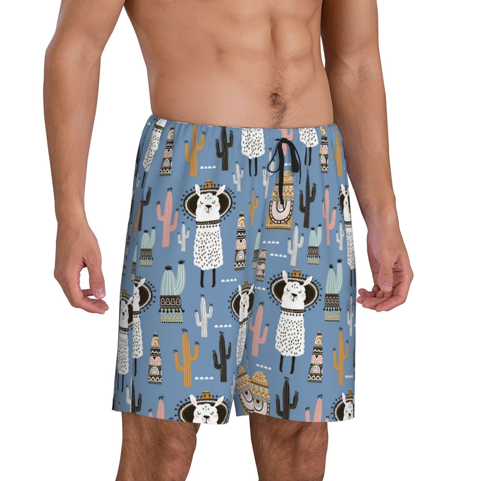 Mens Pajama Pants - Exotic Cute Alpaca Cactus Sleep Shorts Mens Pajama ...