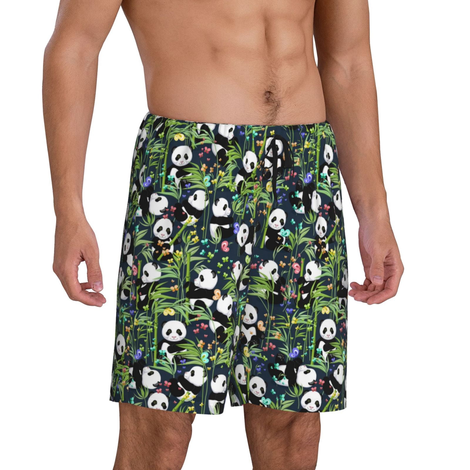 Mens Pajama Pants - Fun Panda Playing With Leaves Sleep Shorts Mens ...