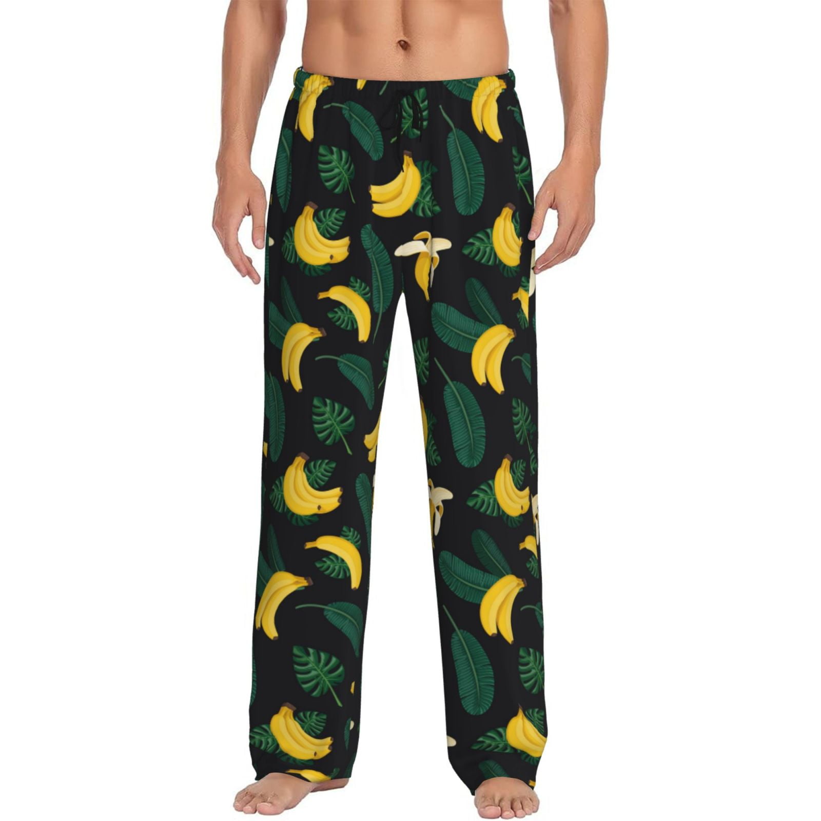 Mens Pajama Pants, Funny Banana Green Leaves Lounge Pj Pants With ...