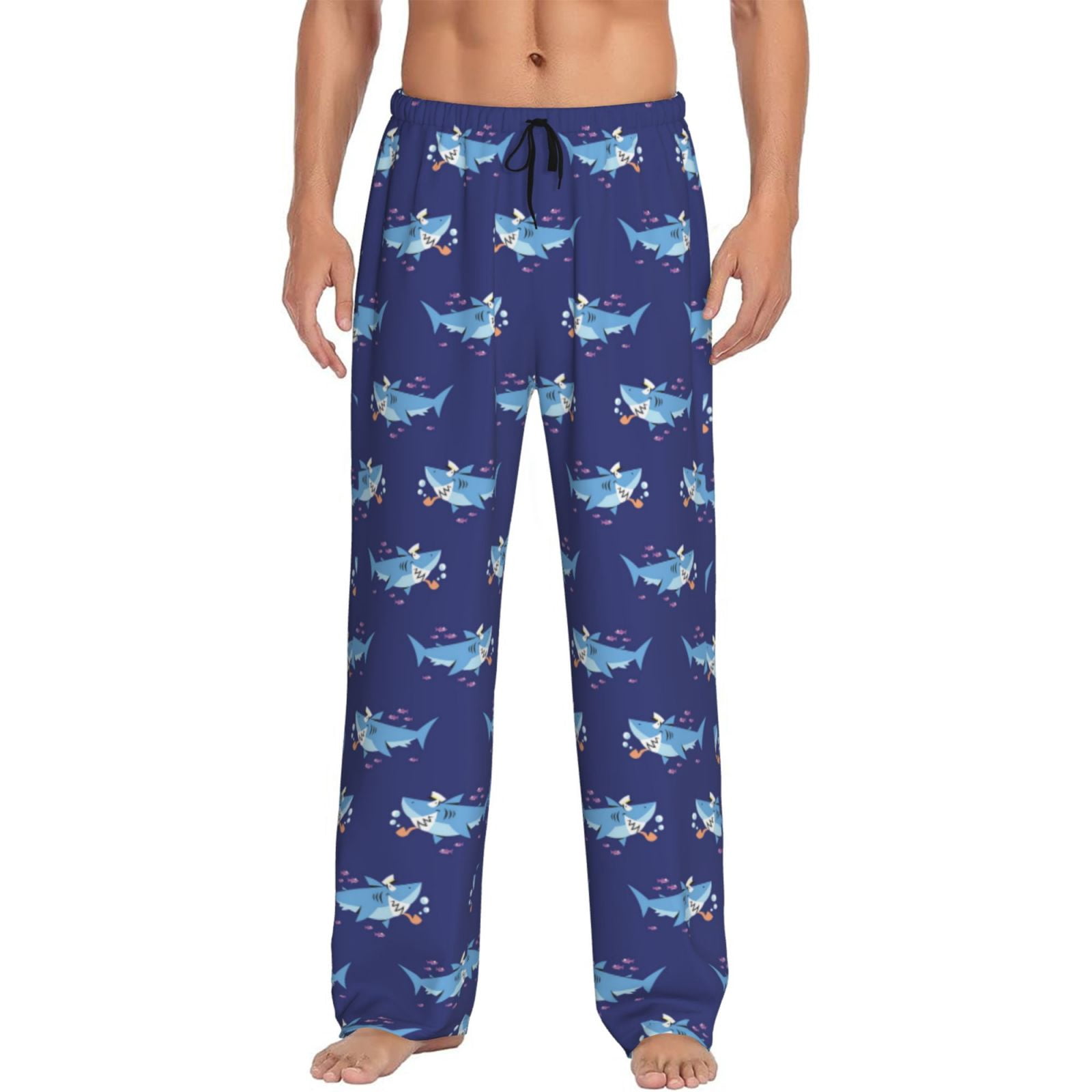 Mens Pajama Pants - Funny Cartoon Cute Shark Blue Mens Sleepwear ...