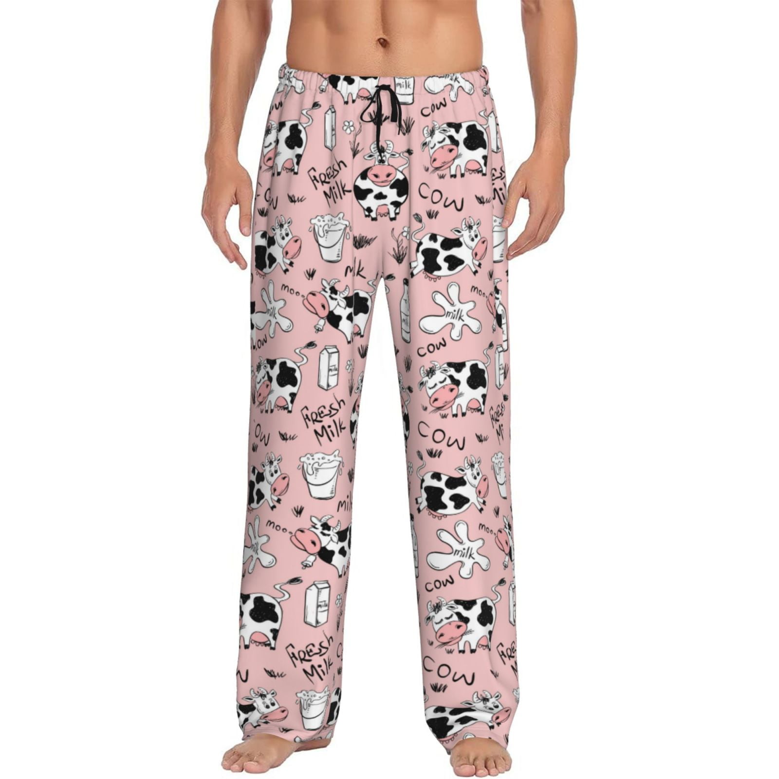 Mens Pajama Pants, Funny Cute Cartoon Milk Cow Lounge Pj Pants With ...