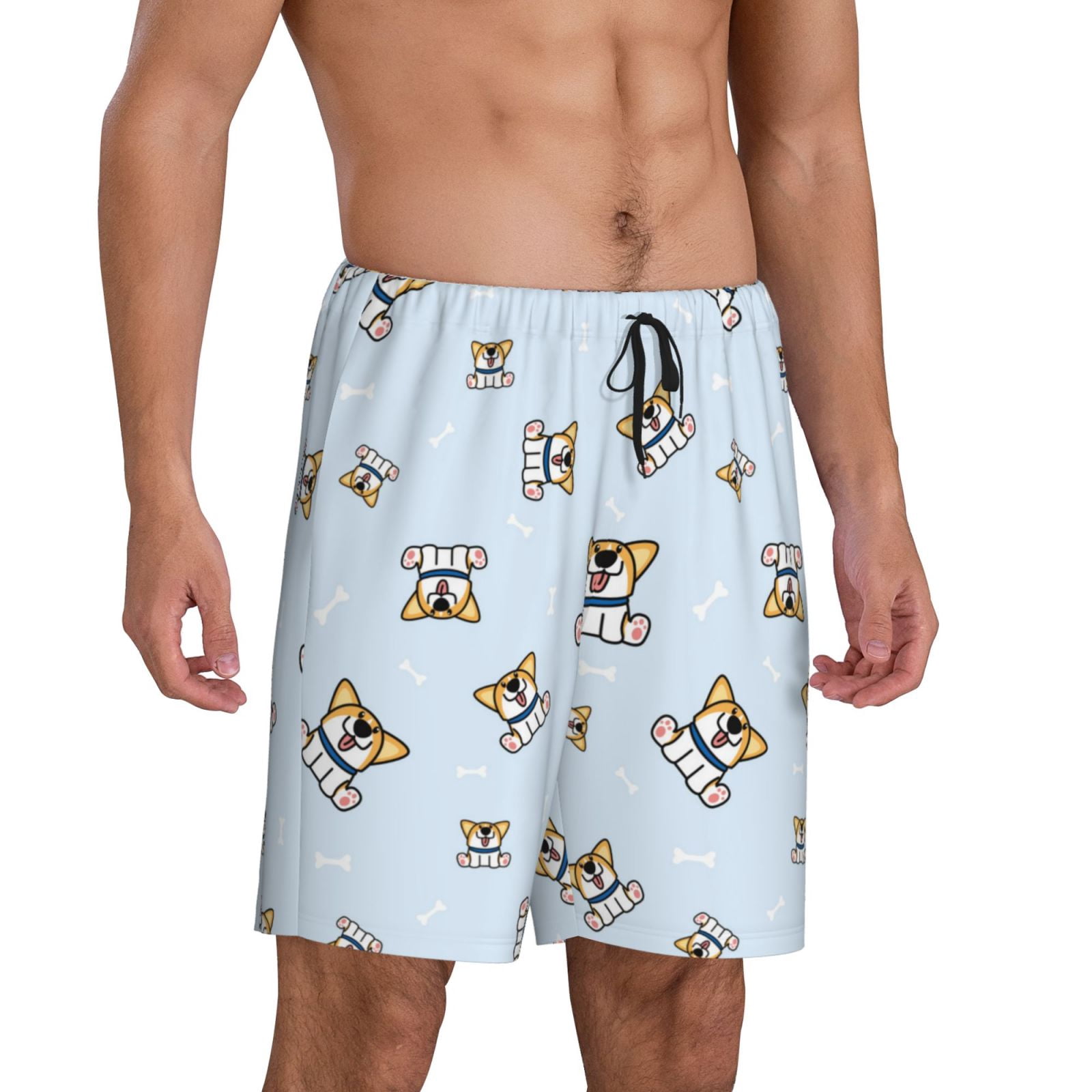 Mens Pajama Pants - Funny Cute Corgi Dog Blue Sleep Shorts Mens Pajama ...
