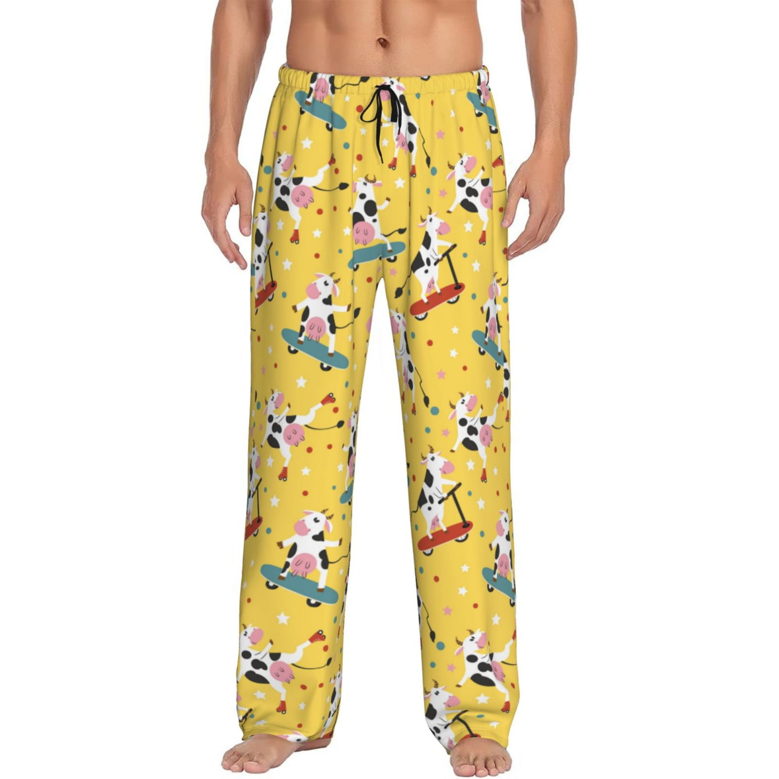 Mens Pajama Pants, Funny Cute Cow Skateboard Cartoon Lounge Pj Pants ...