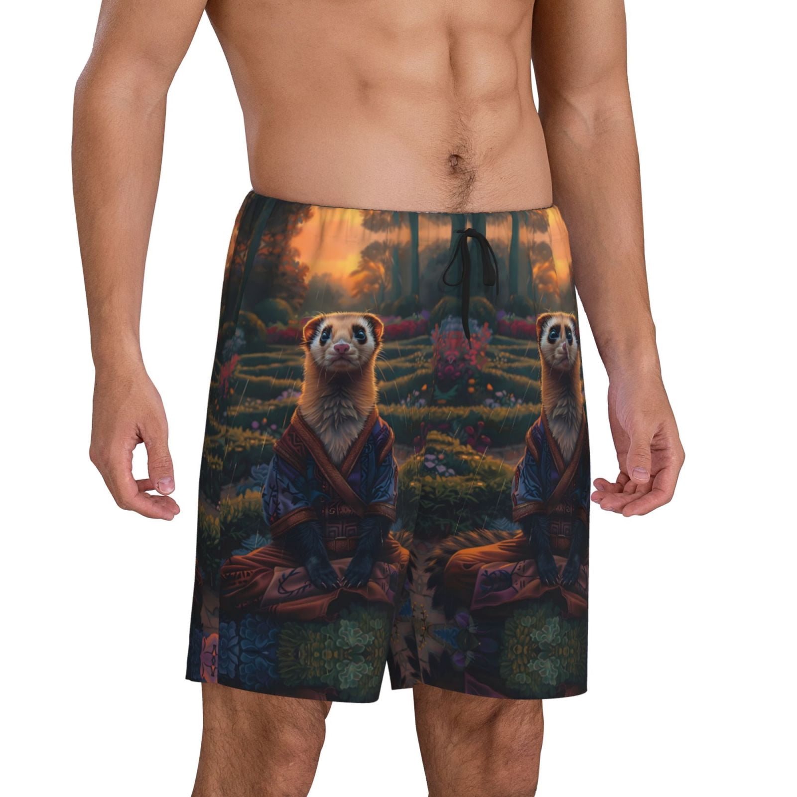 Mens Pajama Pants - Garden Meditating Weasel Comfy Sleep Shorts Mens ...