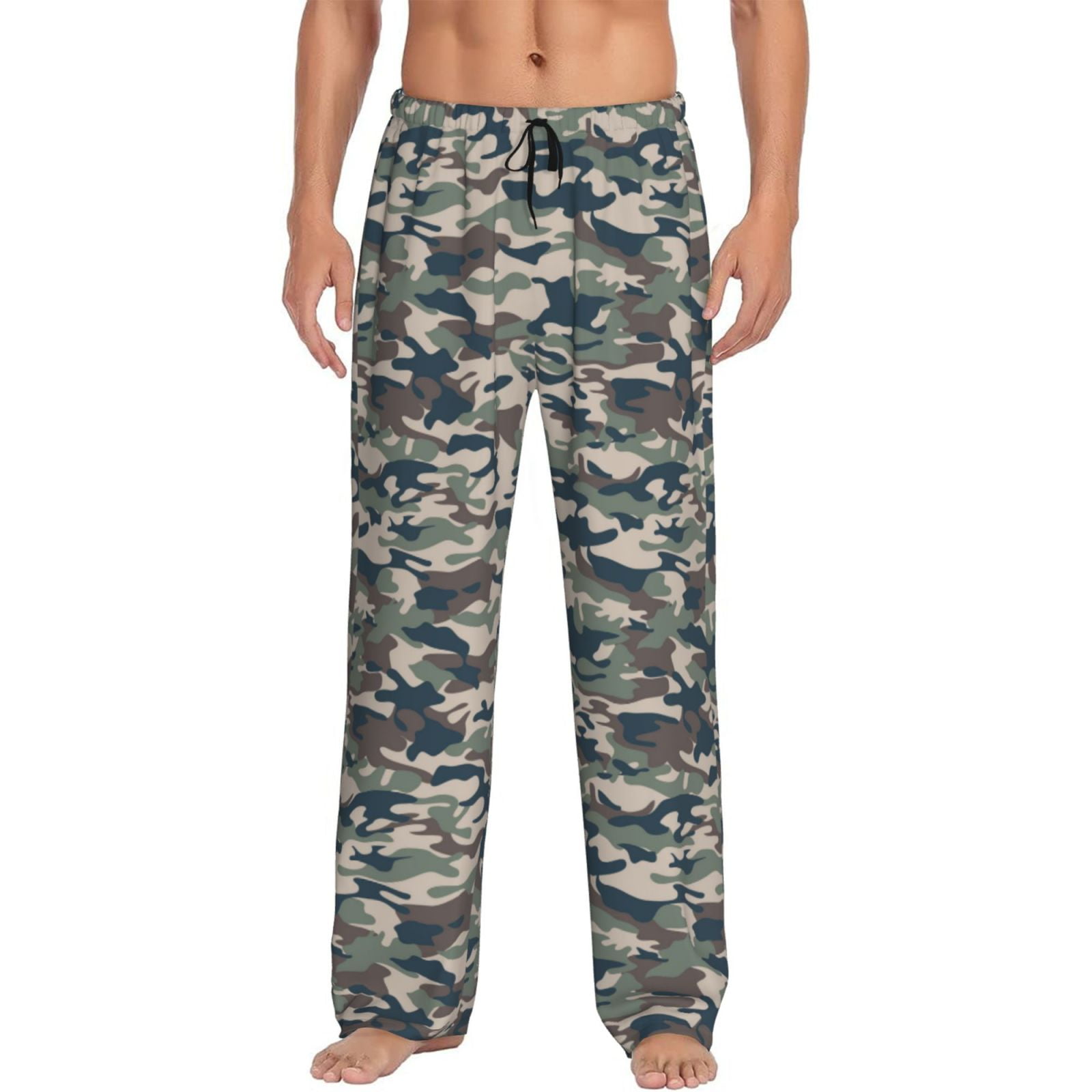 Mens Pajama Pants, Green Camouflage Print Lounge Pj Pants With ...