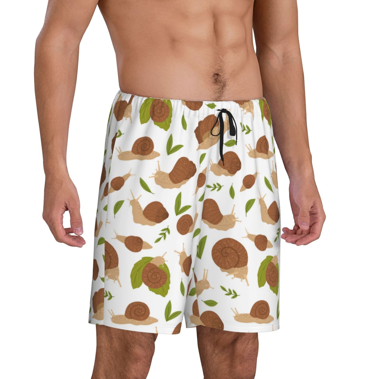 Mens Pajama Pants - Green Leaf Brown Snails Sleep Shorts Mens Pajama Shorts, Comfy Pj Pants for ...