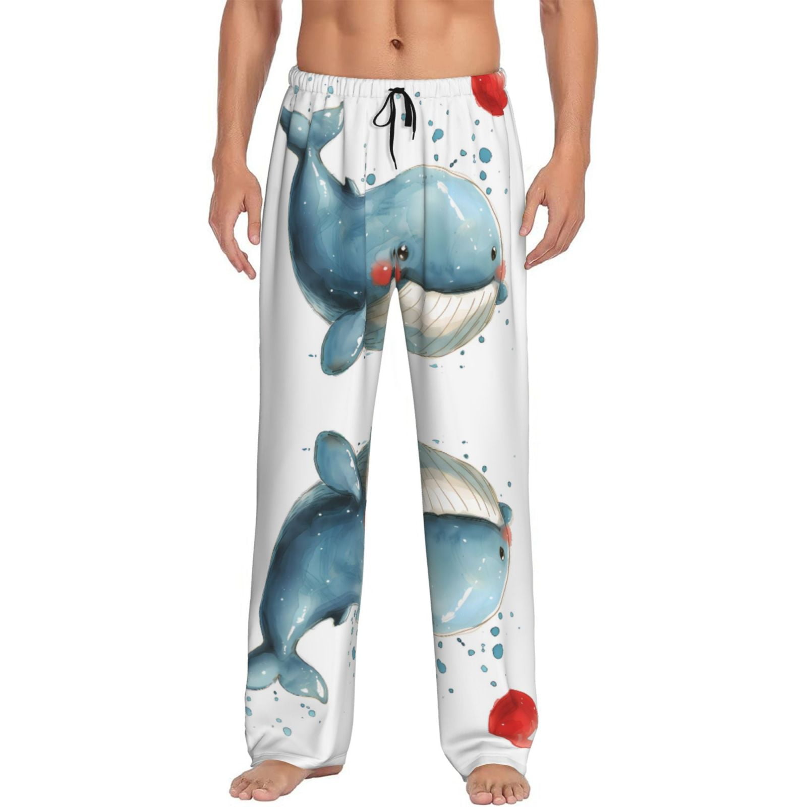 Mens Pajama Pants - Happy Blue Whale Cartoon Soft Sleep Lounge Pants ...