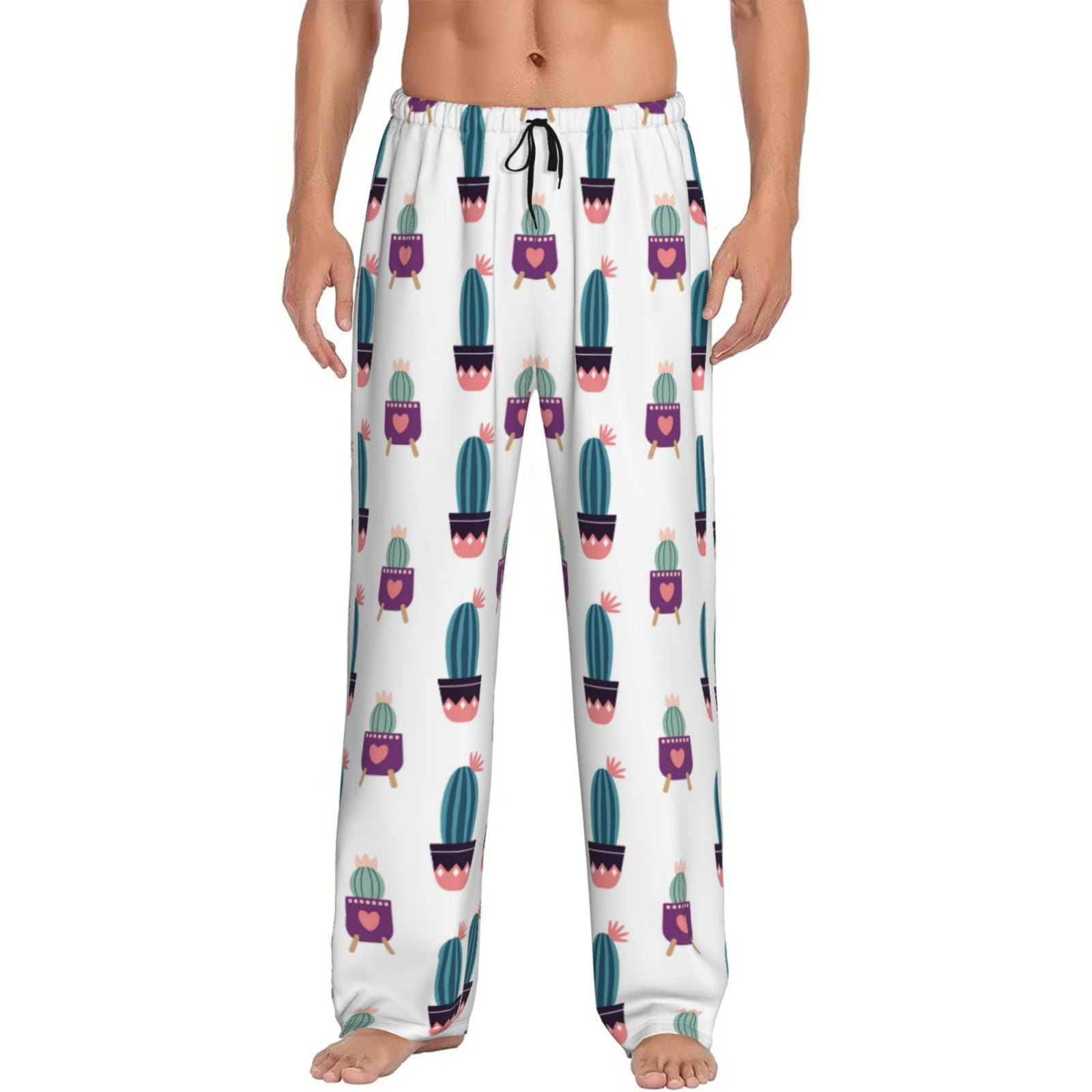Mens Pajama Pants, Heart Cactus Potted Plant Lounge Pj Pants With ...