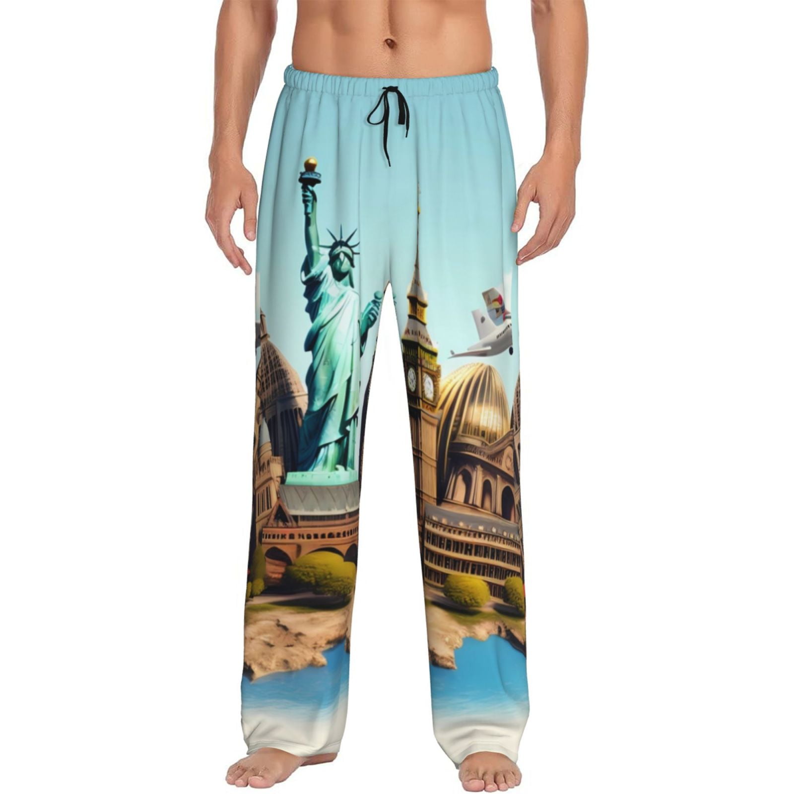 Mens Pajama Pants, Iconic Global Landmarks Lounge Pj Pants With ...