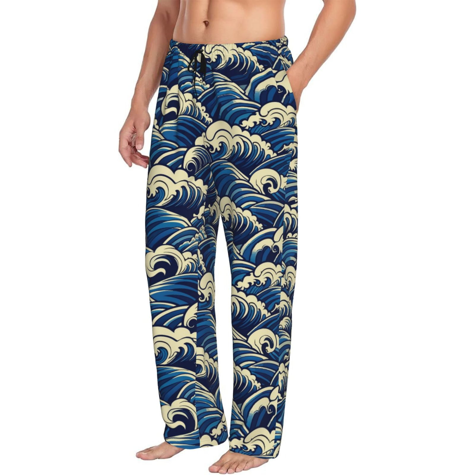 Mens Pajama Pants, Japanese Water Wave Lounge PJ Pants With Drawstring ...