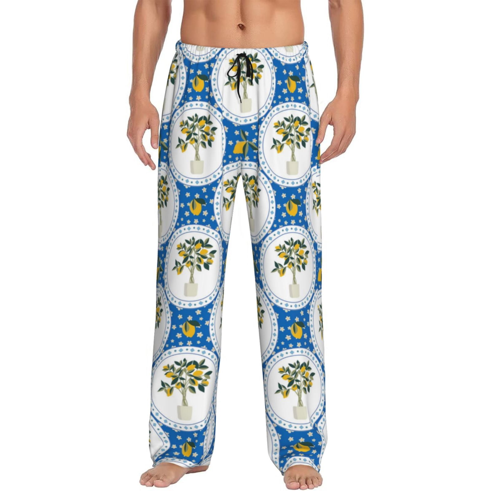 Mens Pajama Pants, Kawaii Lemon tree lemons blue Italian style Sleep ...
