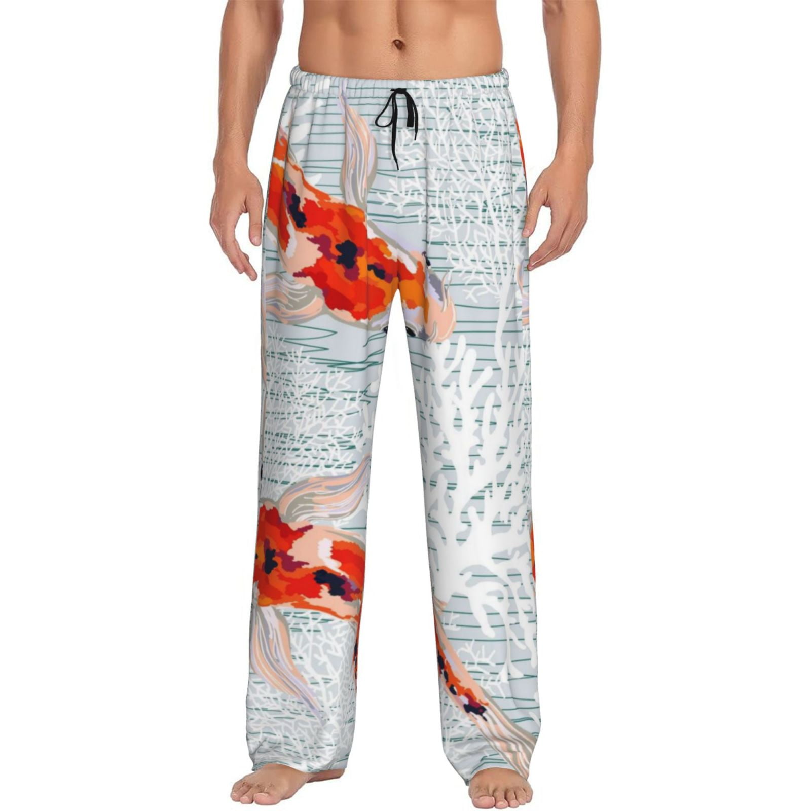 Mens Pajama Pants, Koi Fish Corals,Spring Summer Lounge Pj Pants With ...
