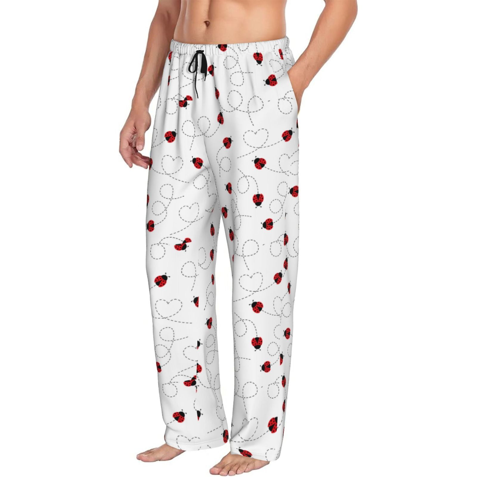 Mens Pajama Pants, Ladybugs Flying On Dotted Route Lounge PJ Pants With ...