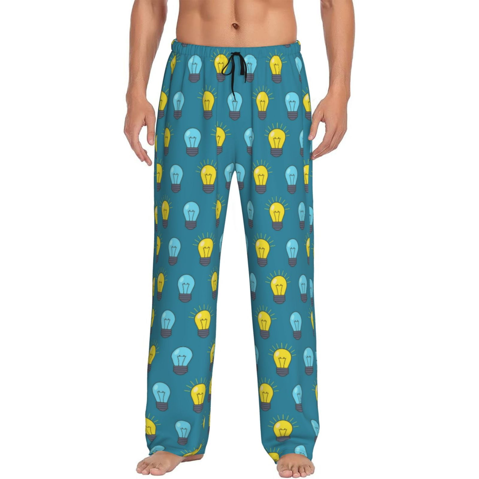 Mens Pajama Pants, Light Bulb Blue Yellow Lounge Pj Pants With ...