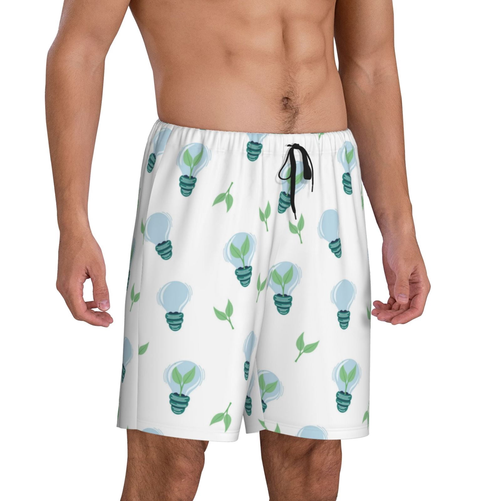 Mens Pajama Pants - Light Bulb Pattern Leaf Sleep Shorts Mens Pajama ...