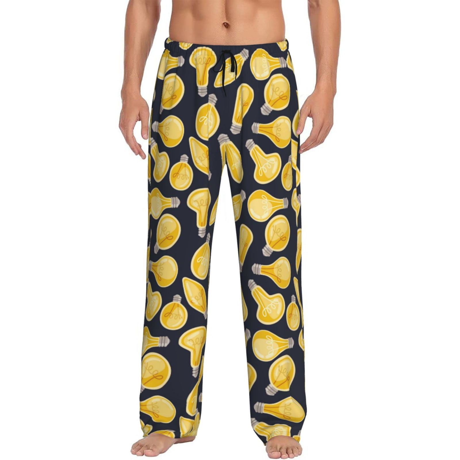 Mens Pajama Pants, Light Bulb Print Lounge Pj Pants With Drawstring ...