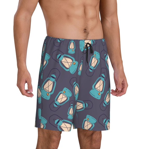 Mens Pajama Pants - Light Bulbs Pattern Blue Sleep Shorts Mens Pajama ...