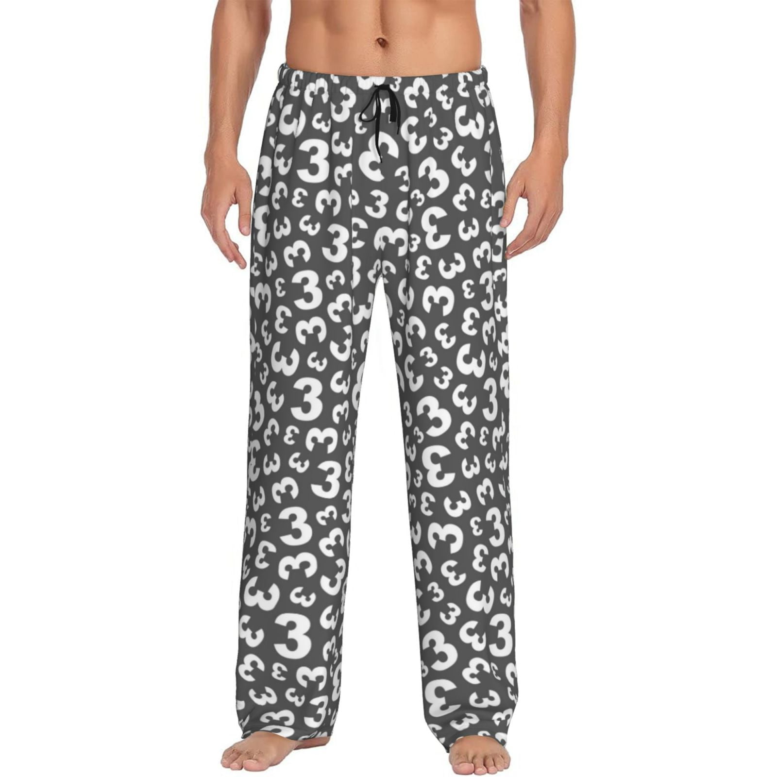 Mens Pajama Pants, Math Number 3 Print Lounge Pj Pants With Drawstring ...