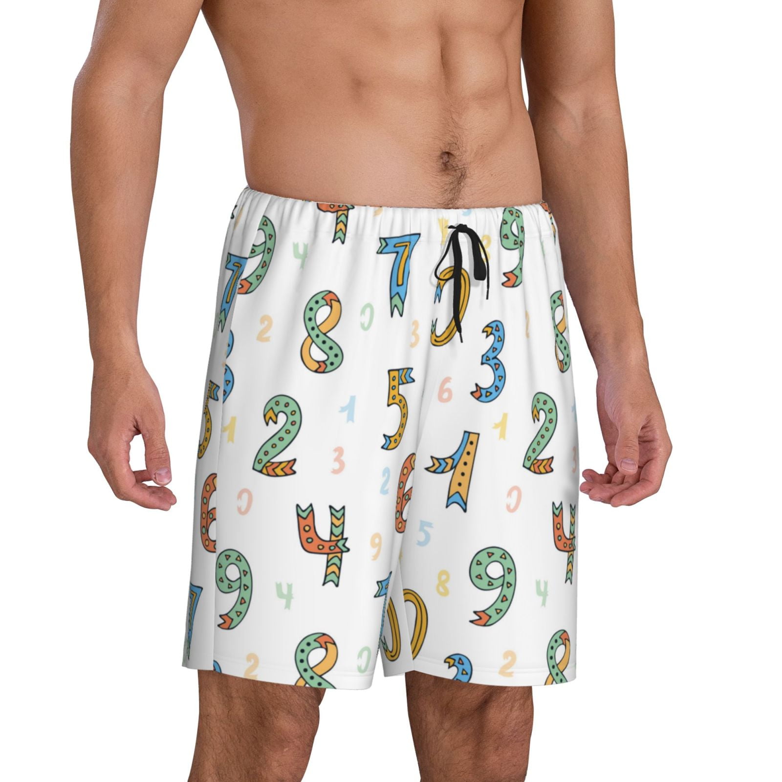 Mens Pajama Pants - Math Number Print Cartoon Sleep Shorts Mens Pajama ...
