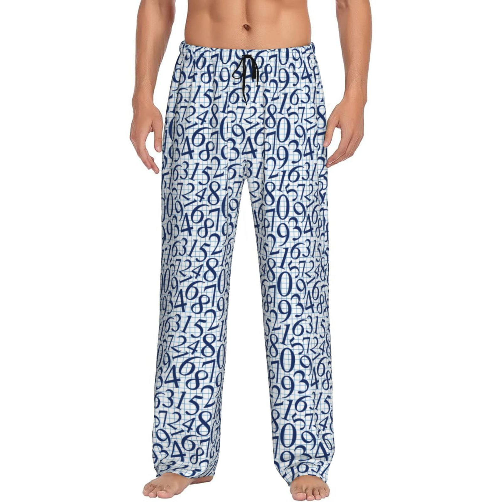 Mens Pajama Pants, Math Pattern Blue Lounge Pj Pants With Drawstring ...