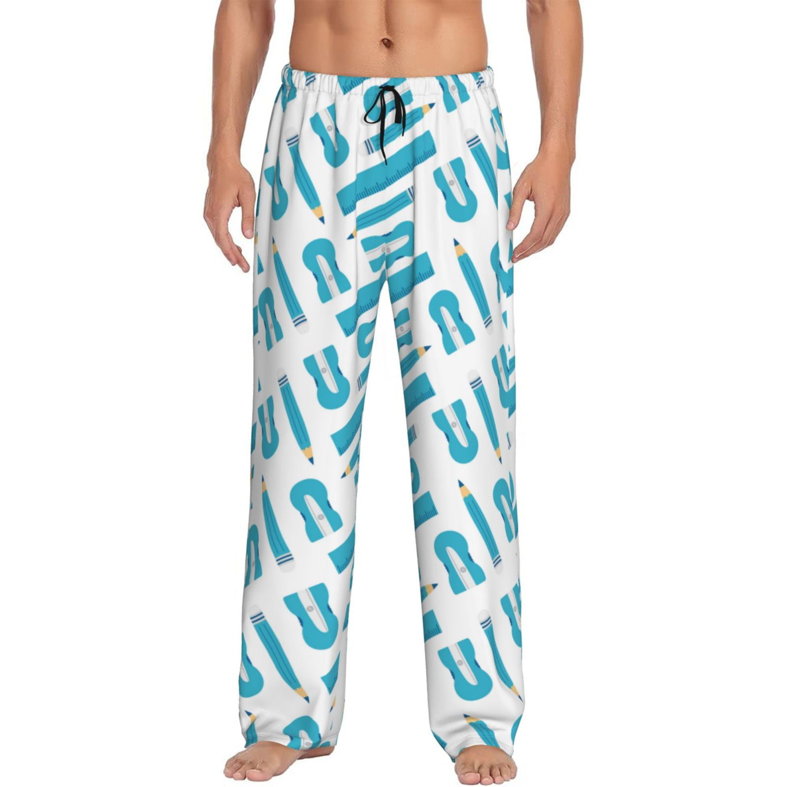 Mens Pajama Pants, Math Pencil Print Blue Lounge Pj Pants With ...