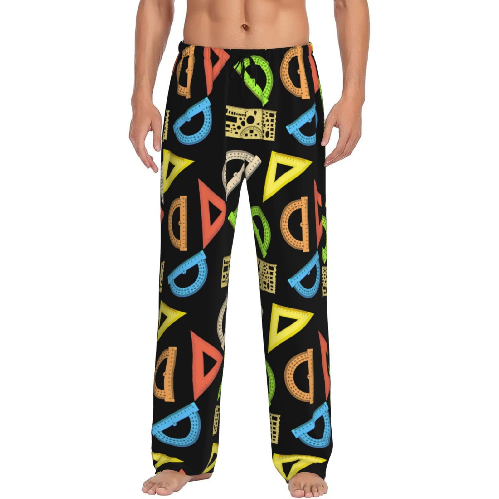 Mens Pajama Pants, Math Ruler Colorful Print Lounge Pj Pants With ...