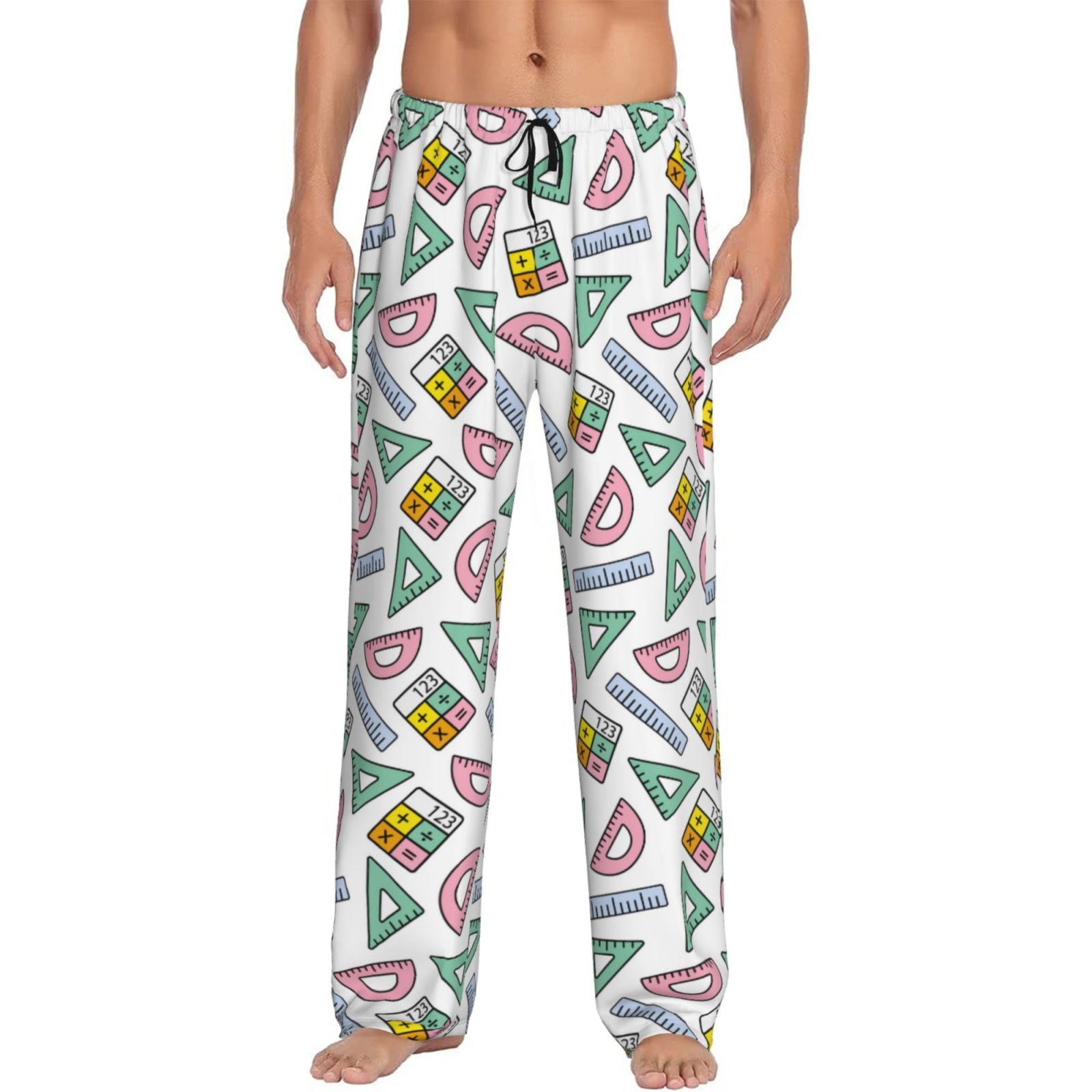 Mens Pajama Pants, Math Ruler Print Colorful Lounge Pj Pants With ...