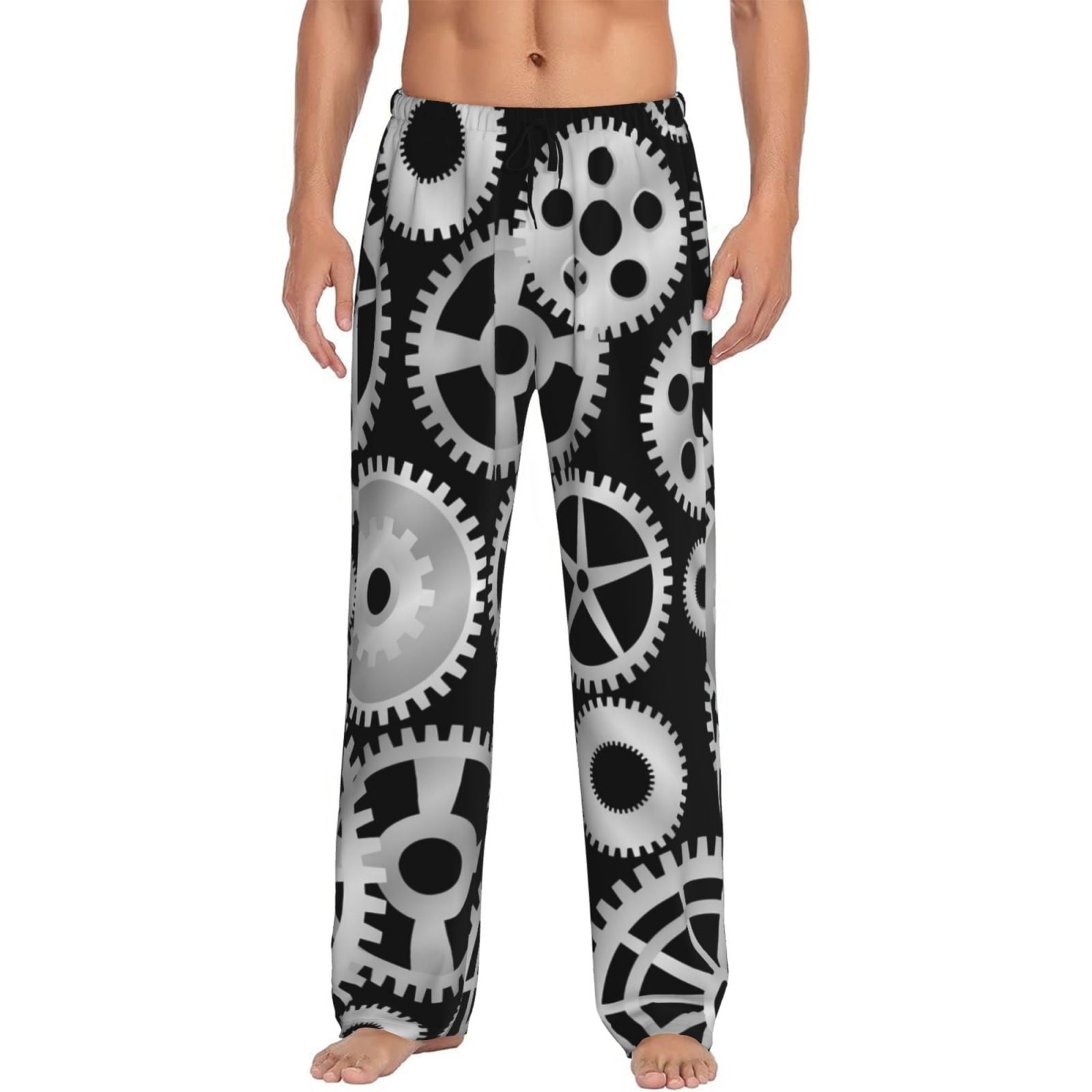 Mens Pajama Pants, Metallic Gears Lounge Pj Pants With Drawstring, Men ...
