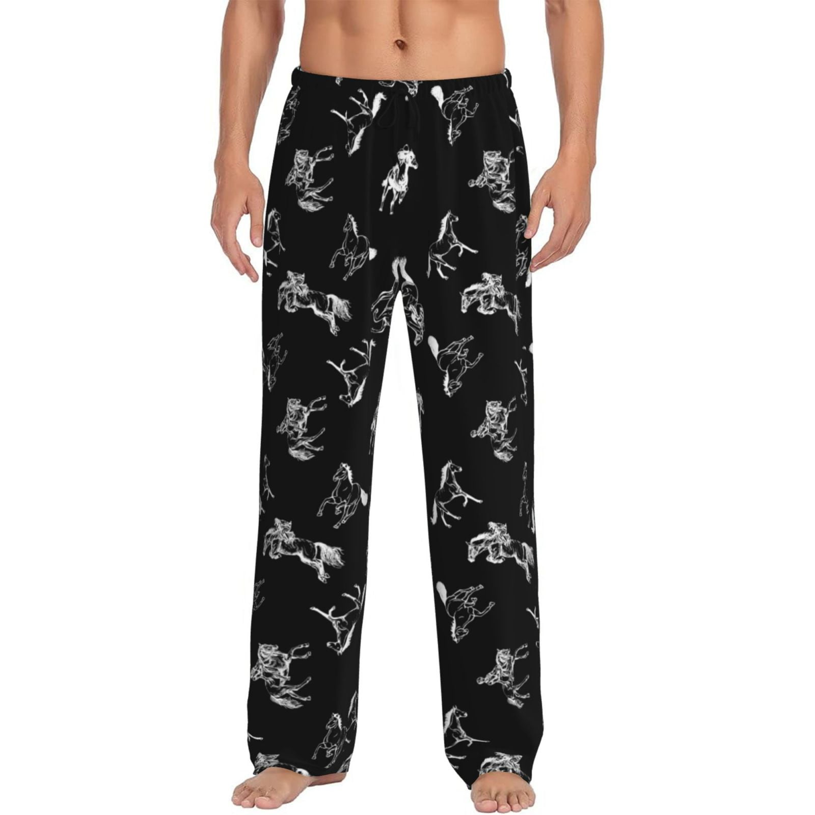 Mens Pajama Pants, Minimalist Sketch Knight Horse Lounge Pj Pants With ...