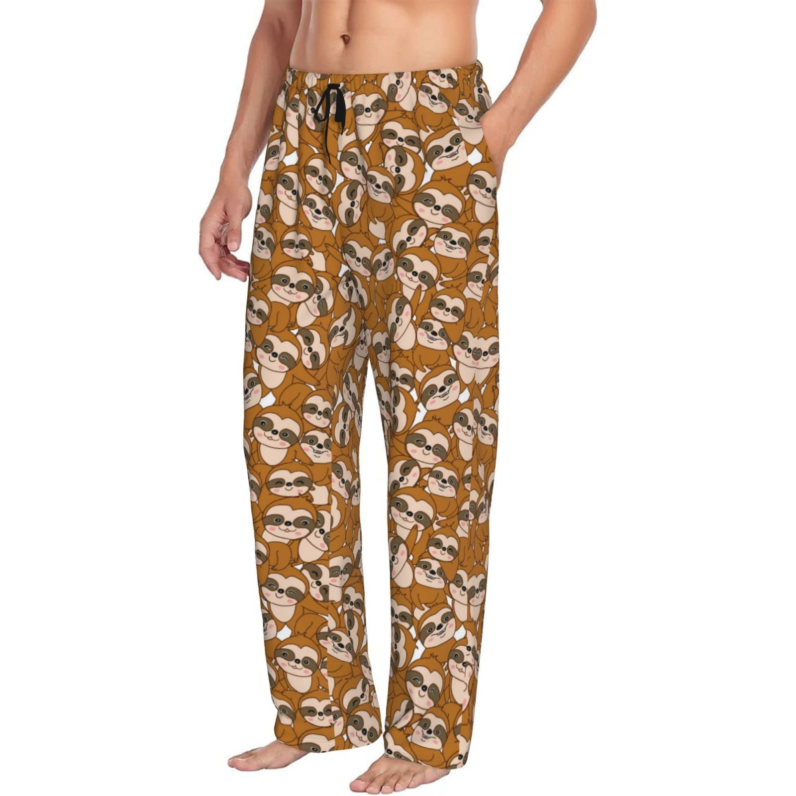 Mens Pajama Pants, Monkey Sloth Lounge PJ Pants With Drawstring, Men's ...