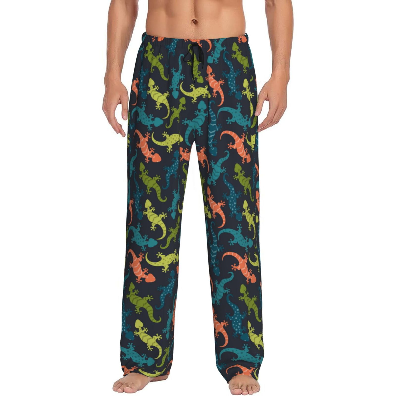Mens Pajama Pants, Multicolor Cute Lizard Gecko Lounge Pj Pants With ...