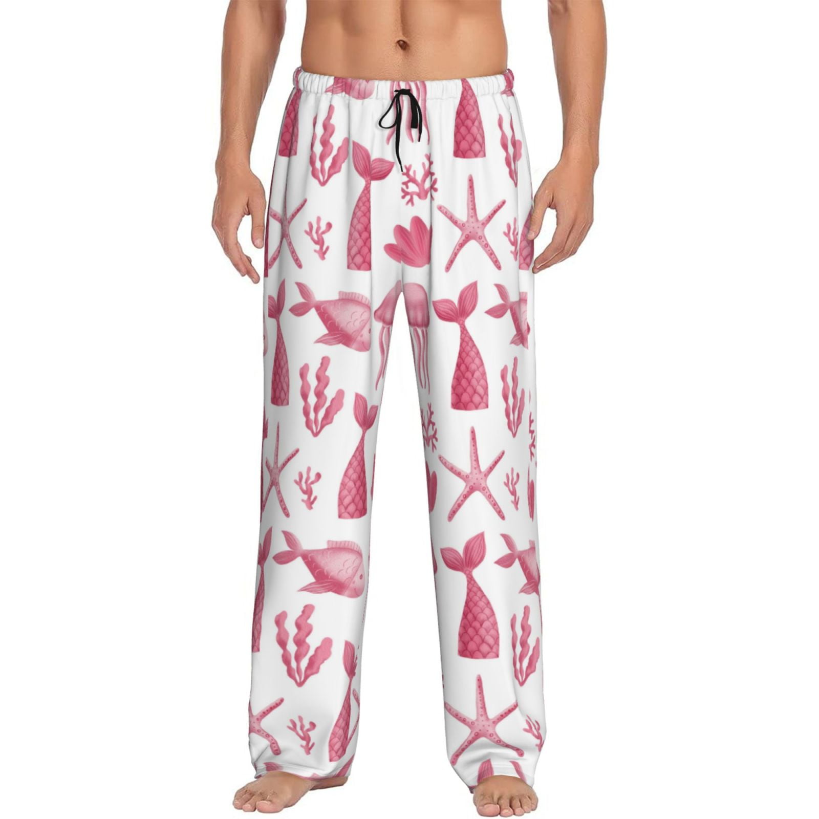 Mens Pajama Pants, Pink Fish Jellyfish Lounge Pj Pants With Drawstring, Men'S Sleepwear Pajama ...
