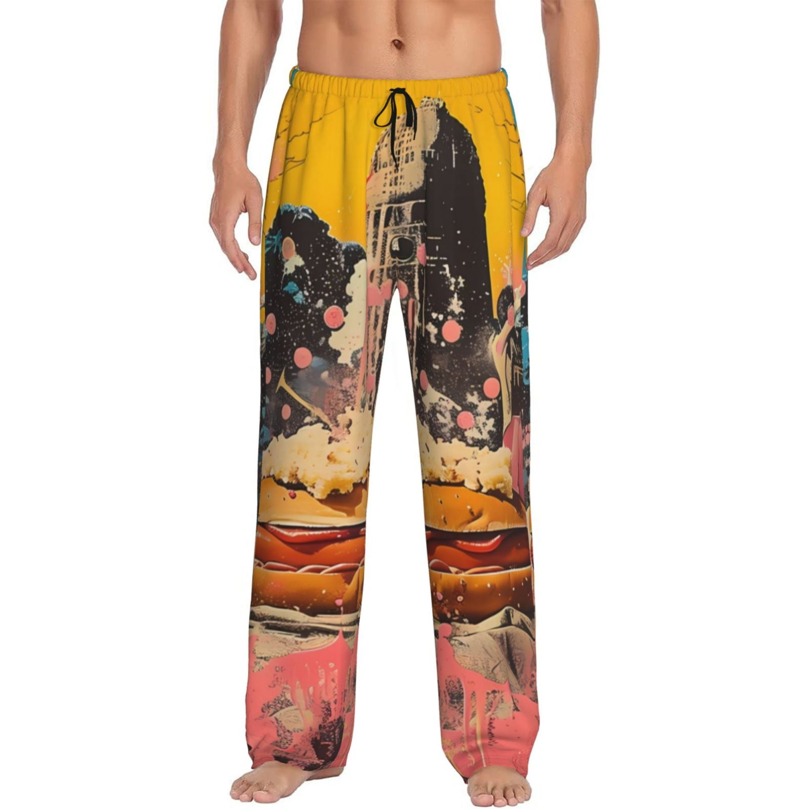 Mens Pajama Pants, Psychedelic Band Hotdog Art Lounge Pj Pants With ...