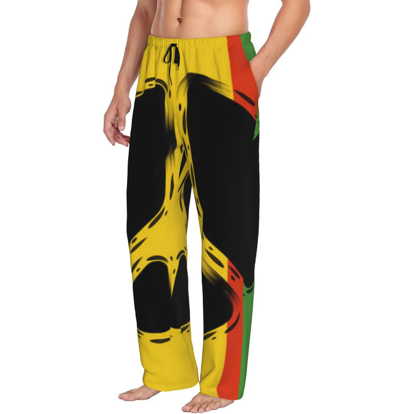Mens Pajama Pants Rasta Flag With Peace Symbol Background Sleep ...