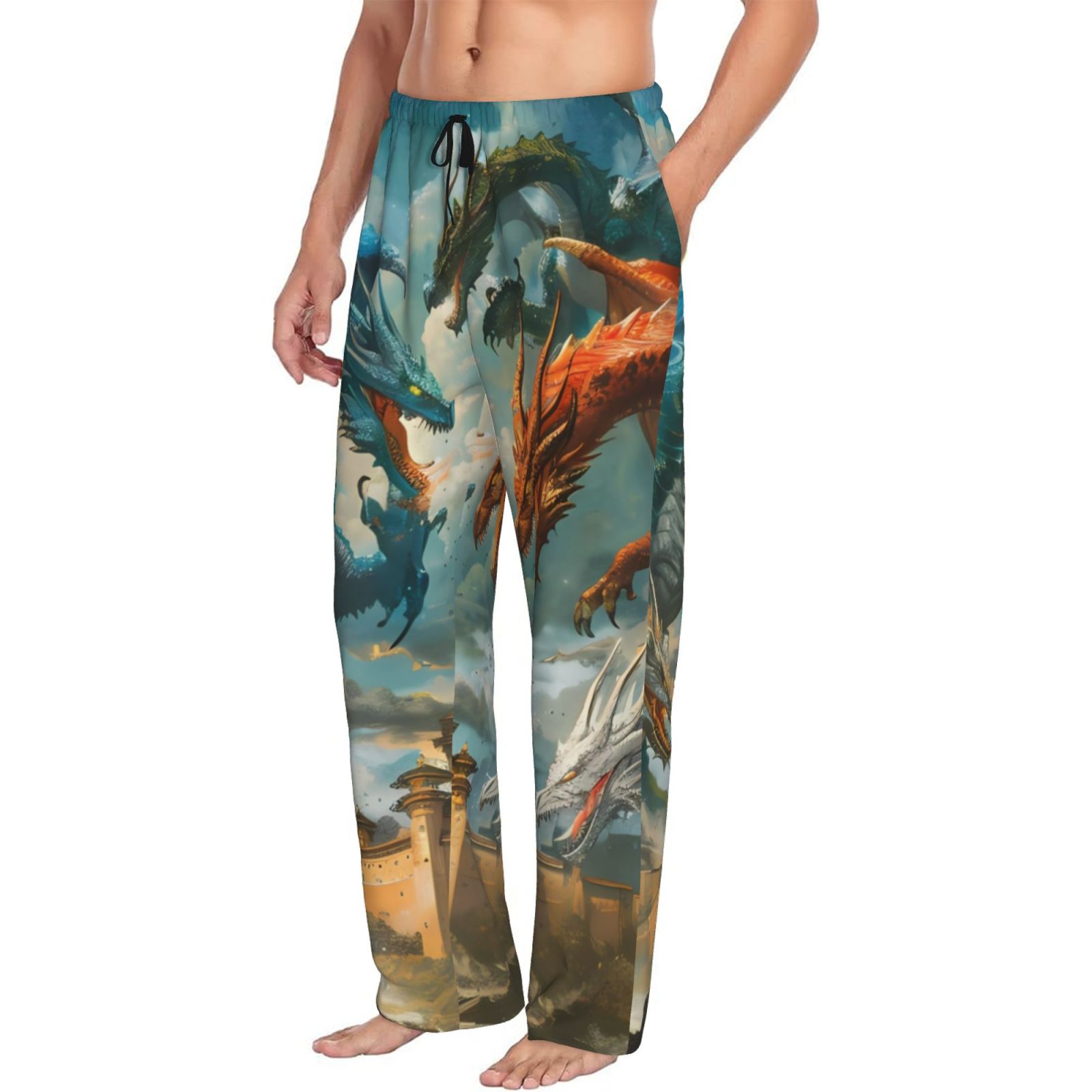 Mens Pajama Pants, Red Blue Dragon Battle Epic Soft Sleep & Lounge ...
