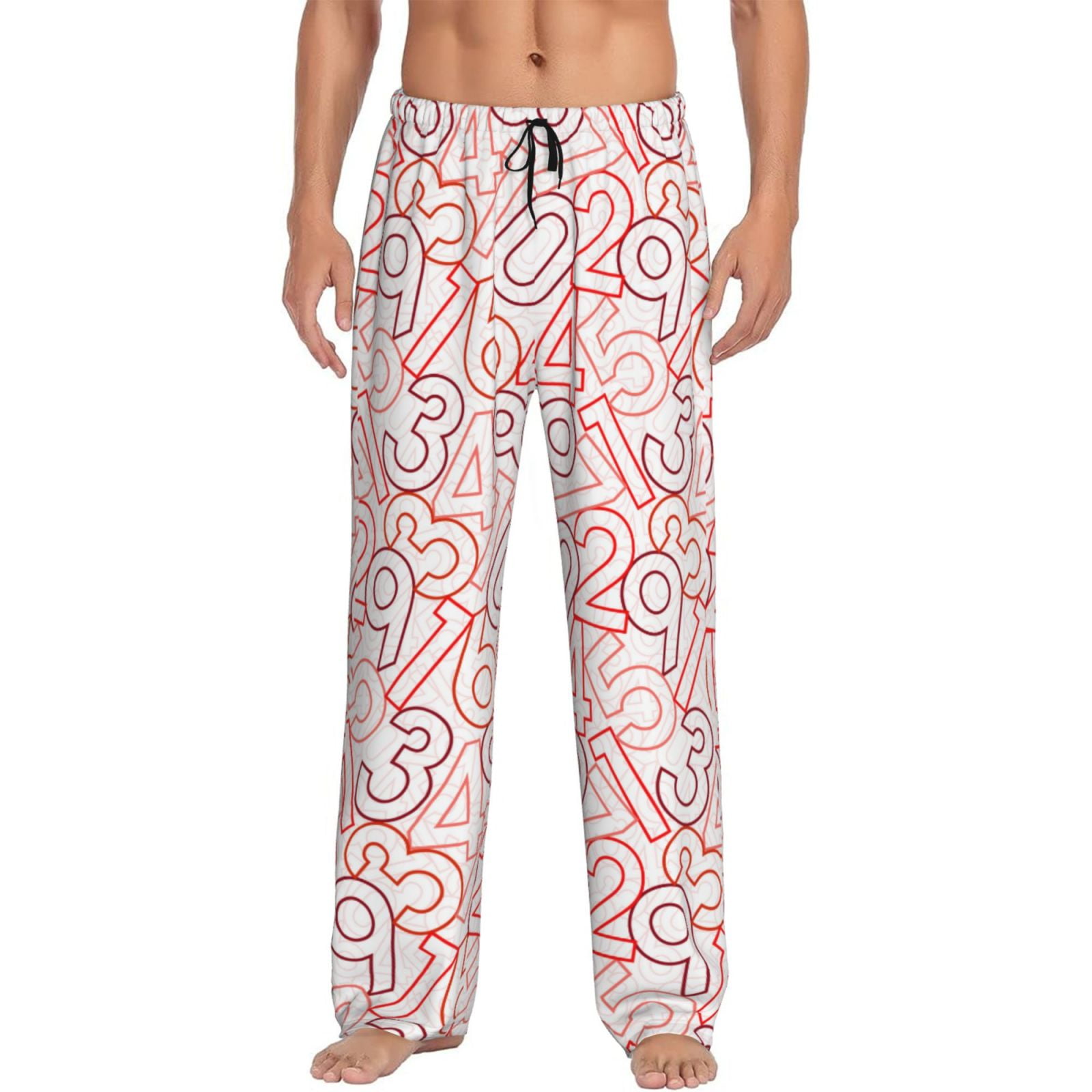 Mens Pajama Pants, Red Math Numbers Lounge Pj Pants With Drawstring ...