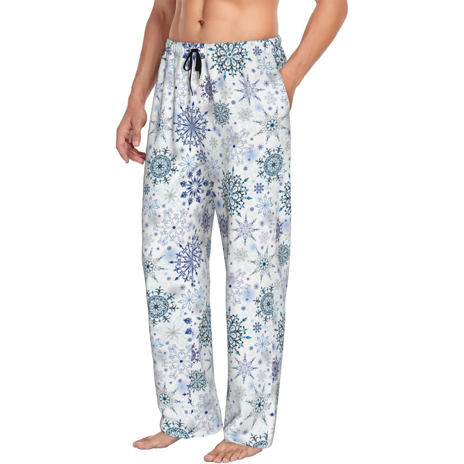 Mens Pajama Pants, Retro ice blue snowflakes Mens PJ Pants Bottoms ...