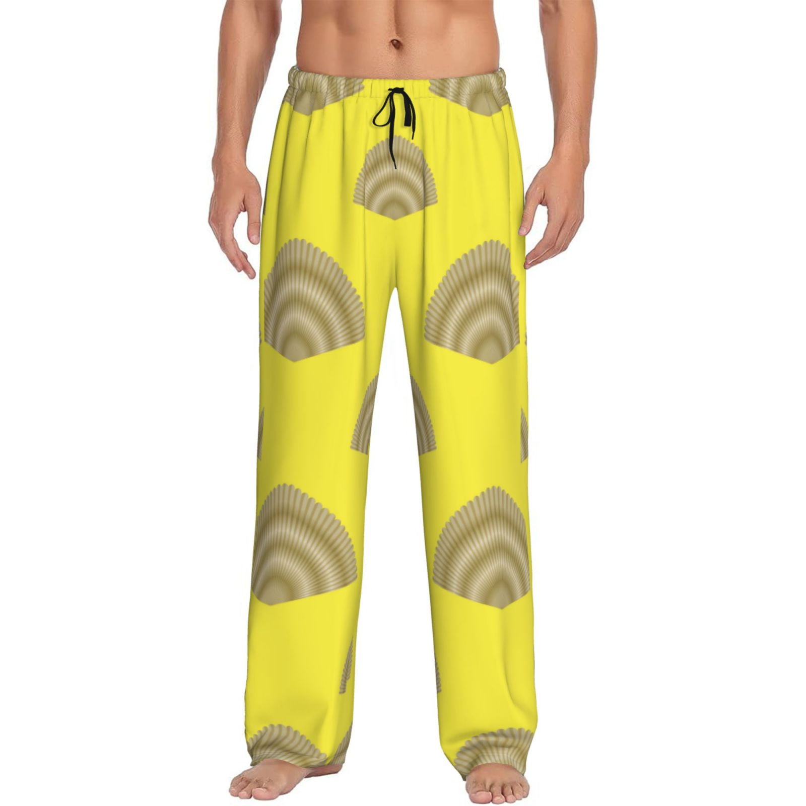 Mens Pajama Pants, Shells Yellow Lounge Pj Pants With Drawstring, Men'S ...