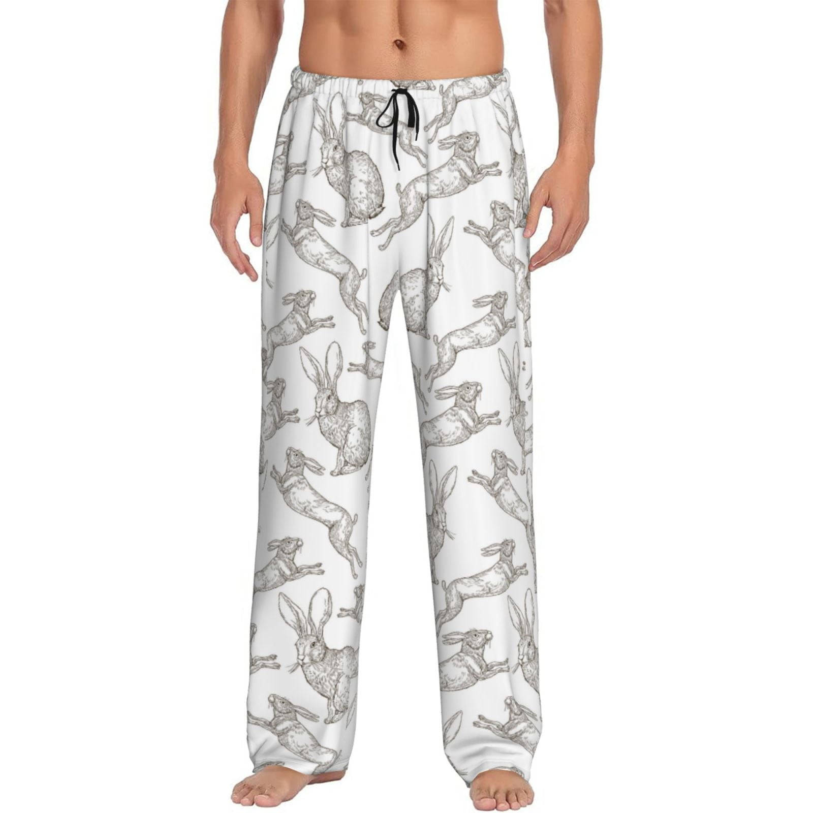 Mens Pajama Pants - Sketch Cute Rabbit On White Mens Sleepwear, Lounge ...