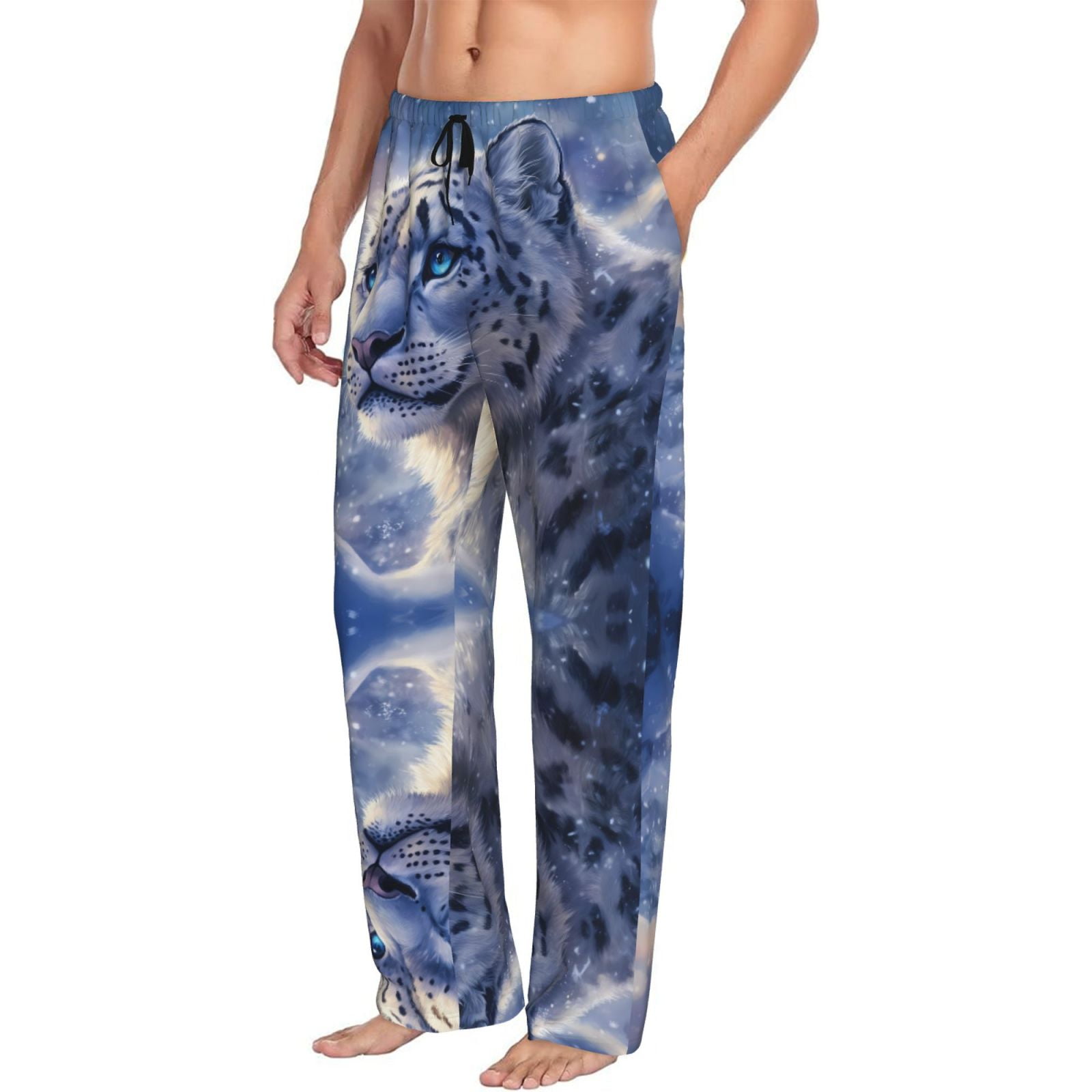 Mens Pajama Pants, Snow Leopard Winter Mountain Mens PJ Pants Bottoms ...