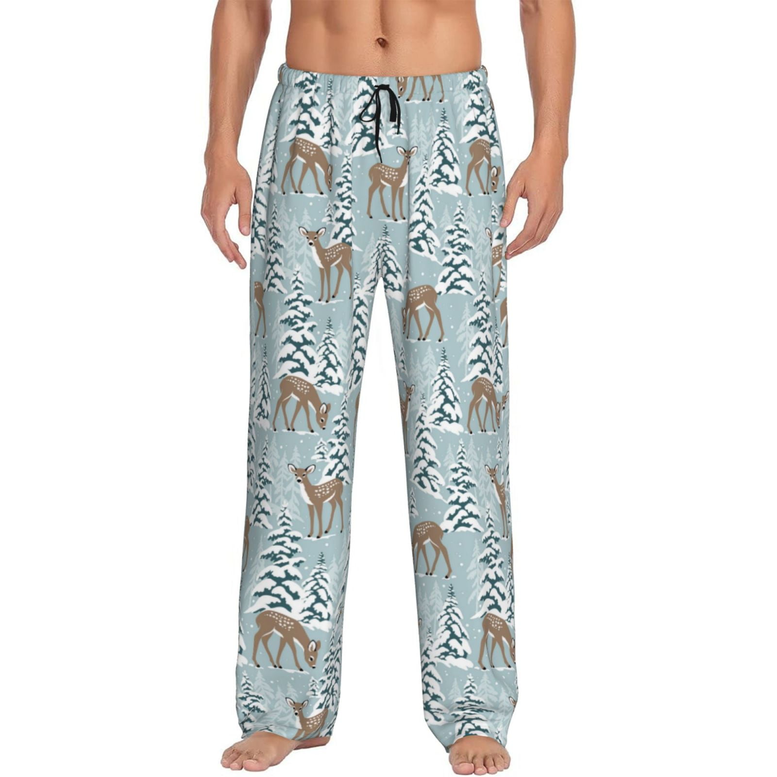 Mens Pajama Pants, Snow Scene Cute Deer Tree Lounge Pj Pants With ...