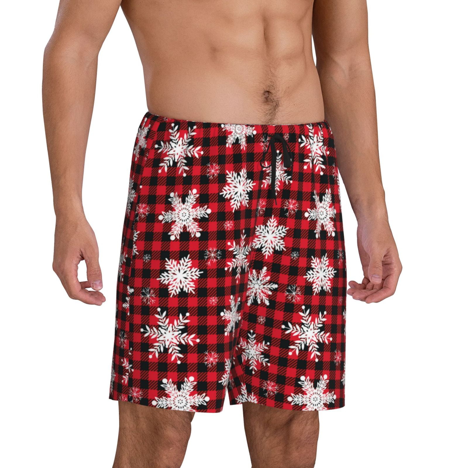 Mens Pajama Pants - Snowflake Red Plaid Sleep Shorts Mens Pajama Shorts ...
