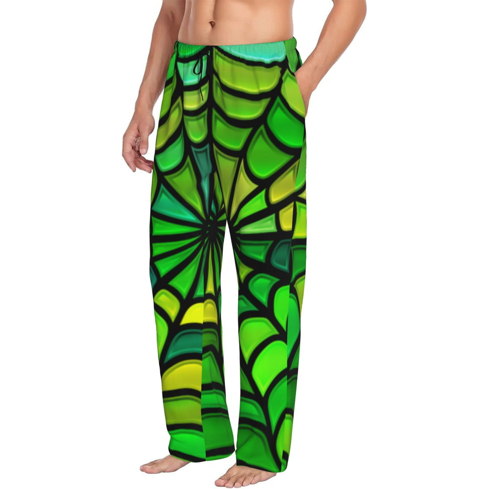 Mens Pajama Pants Stained Glass Mosaic Spider Web Sleep & Lounge Pants ...