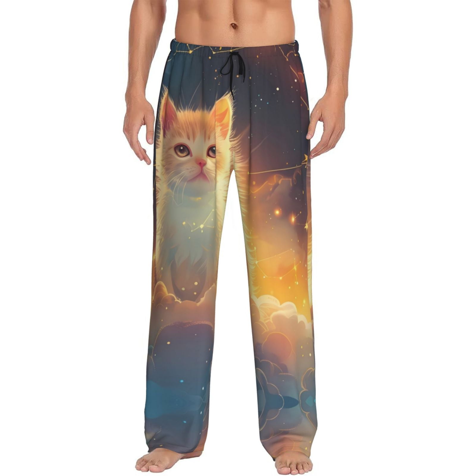 Mens Pajama Pants, Starry Sky Constellation Cat Lounge Pj Pants With Drawstring, Men'S Sleepwear ...