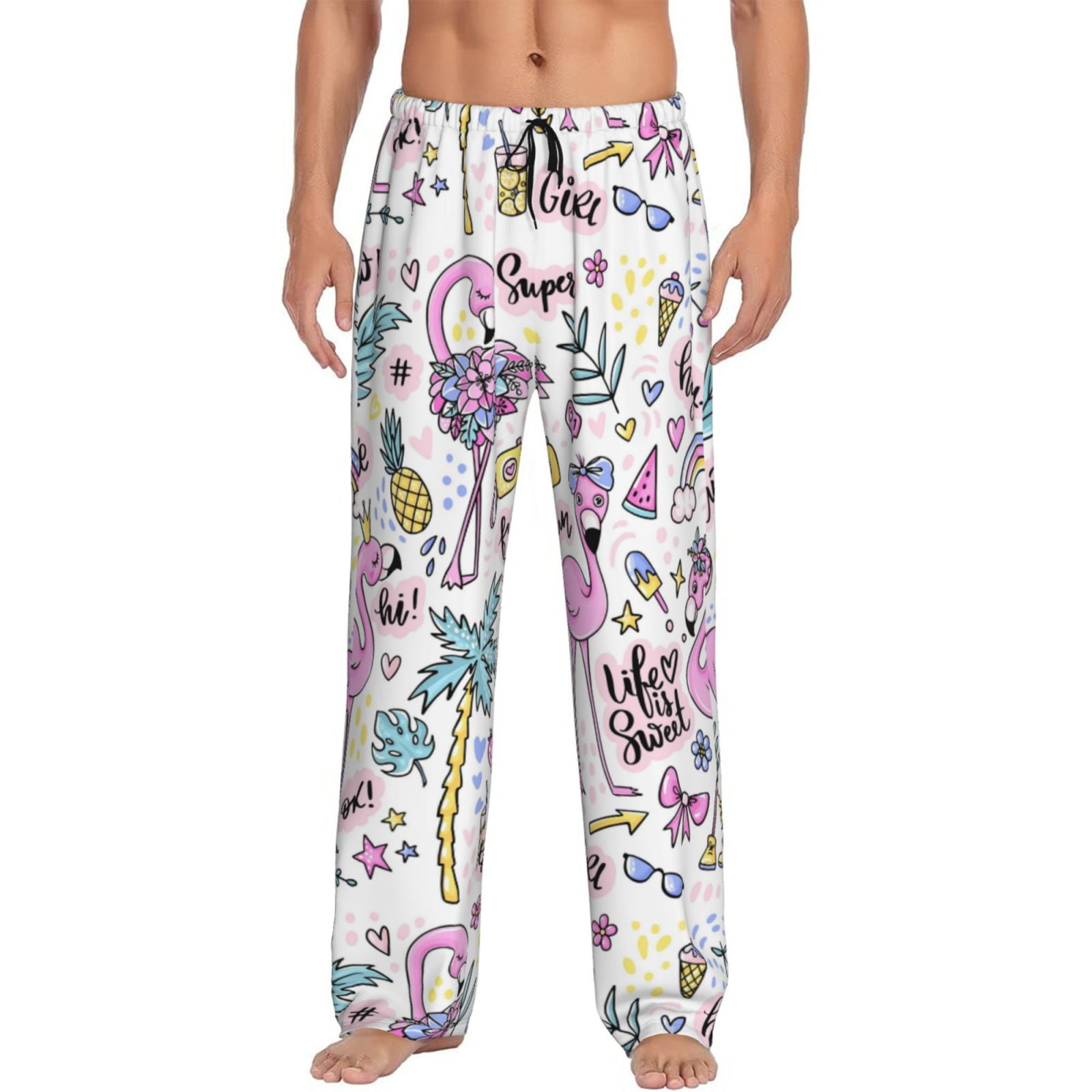 Mens Pajama Pants, Summer With Flamingo Lounge Pj Pants With Drawstring ...