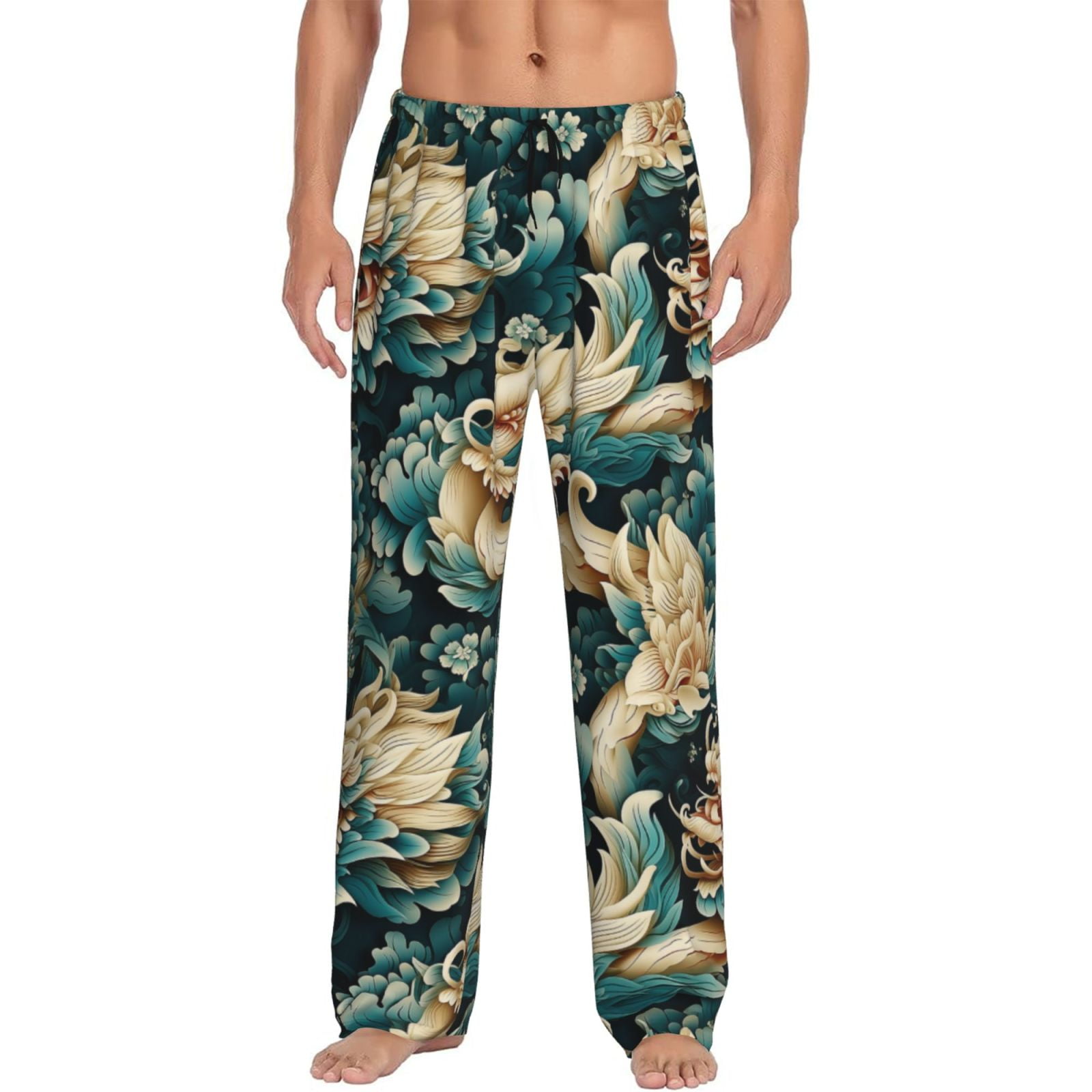 Mens Pajama Pants - Traditional Clouds Dragon Soft Sleep Lounge Pants ...