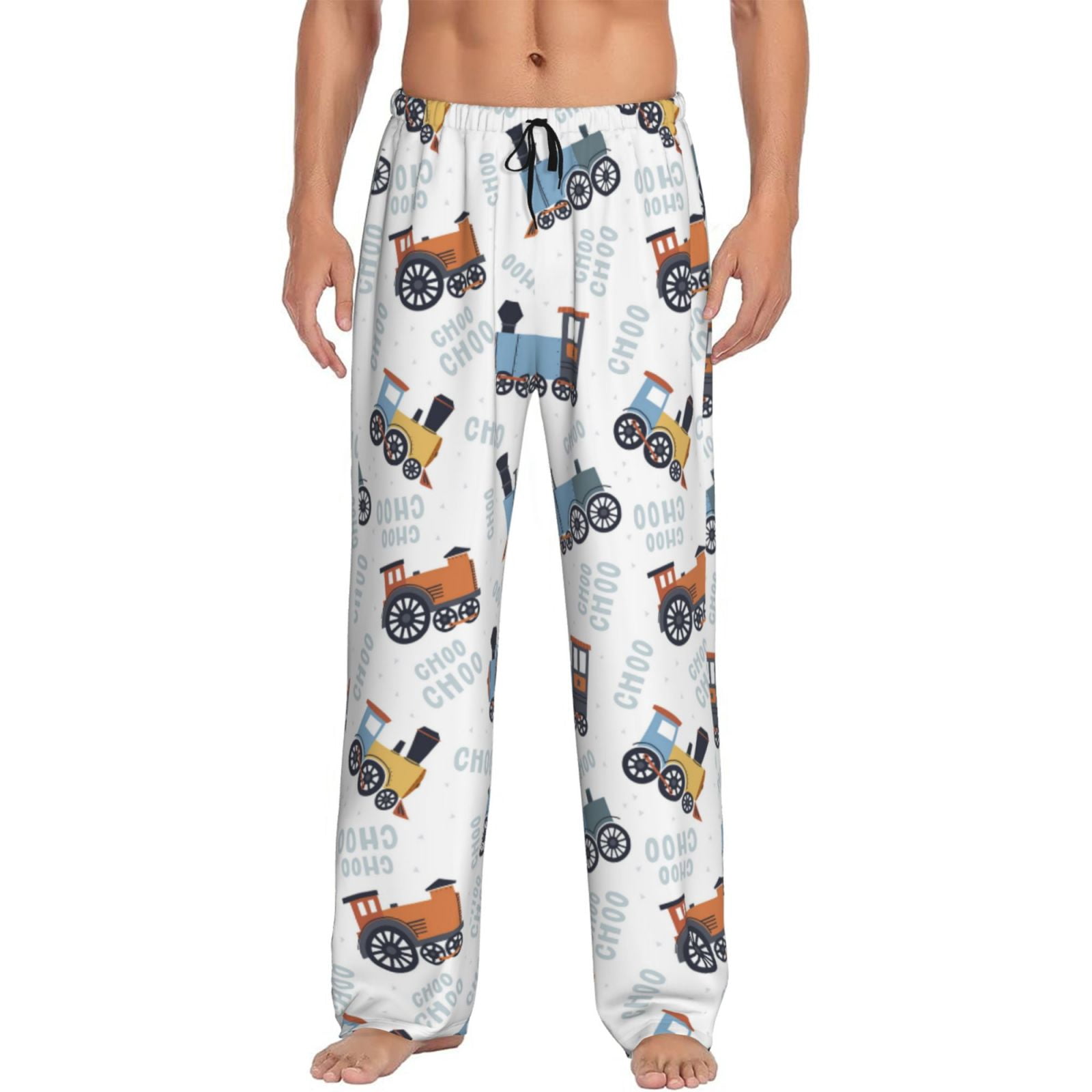 Mens Pajama Pants, Trains Pattern Lounge Pj Pants With Drawstring, Men ...