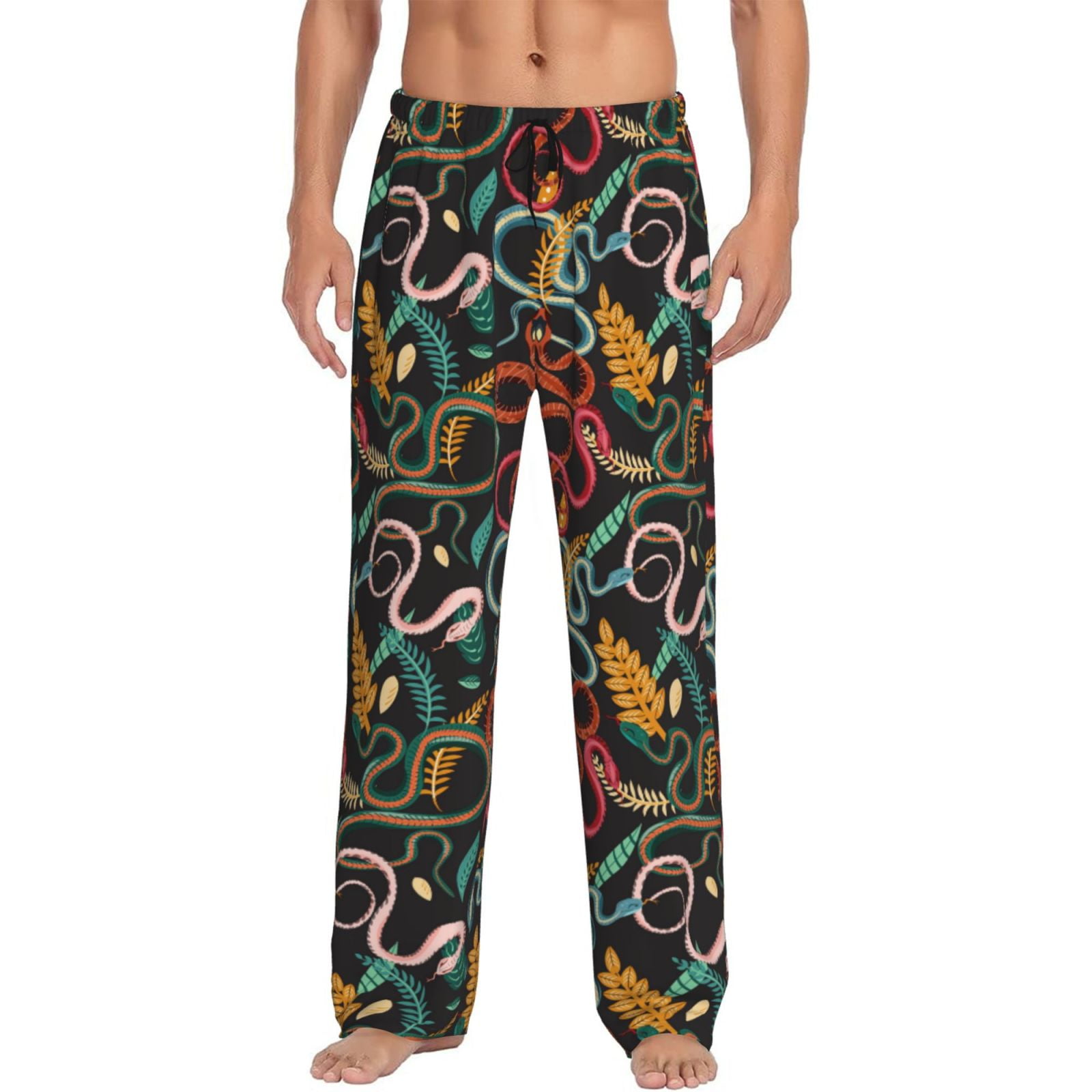 Mens Pajama Pants, Tropical Colorful Snake Palm Leaf Lounge Pj Pants ...