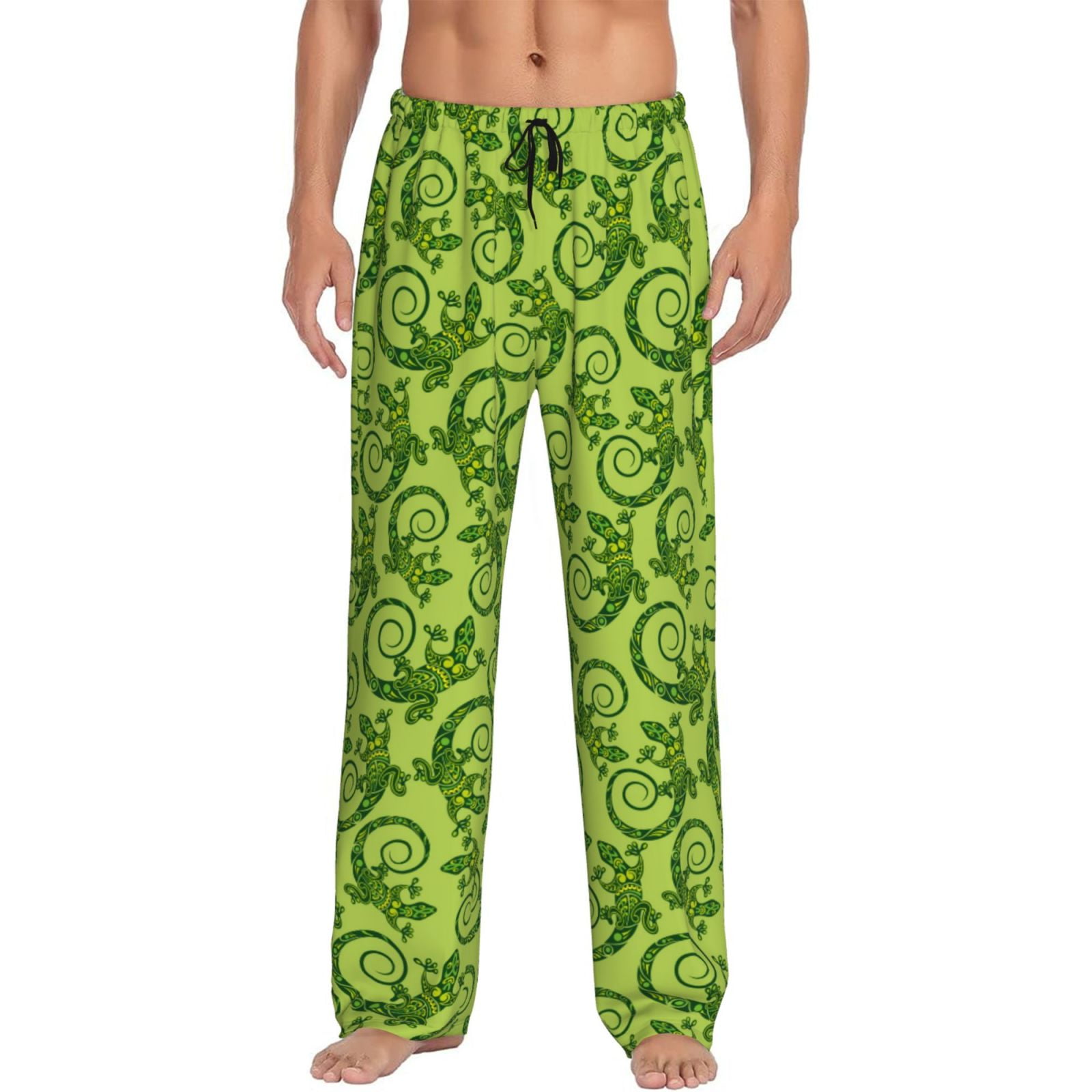 Mens Pajama Pants, Tropical Cute Lizard Gecko Green Lounge Pj Pants ...