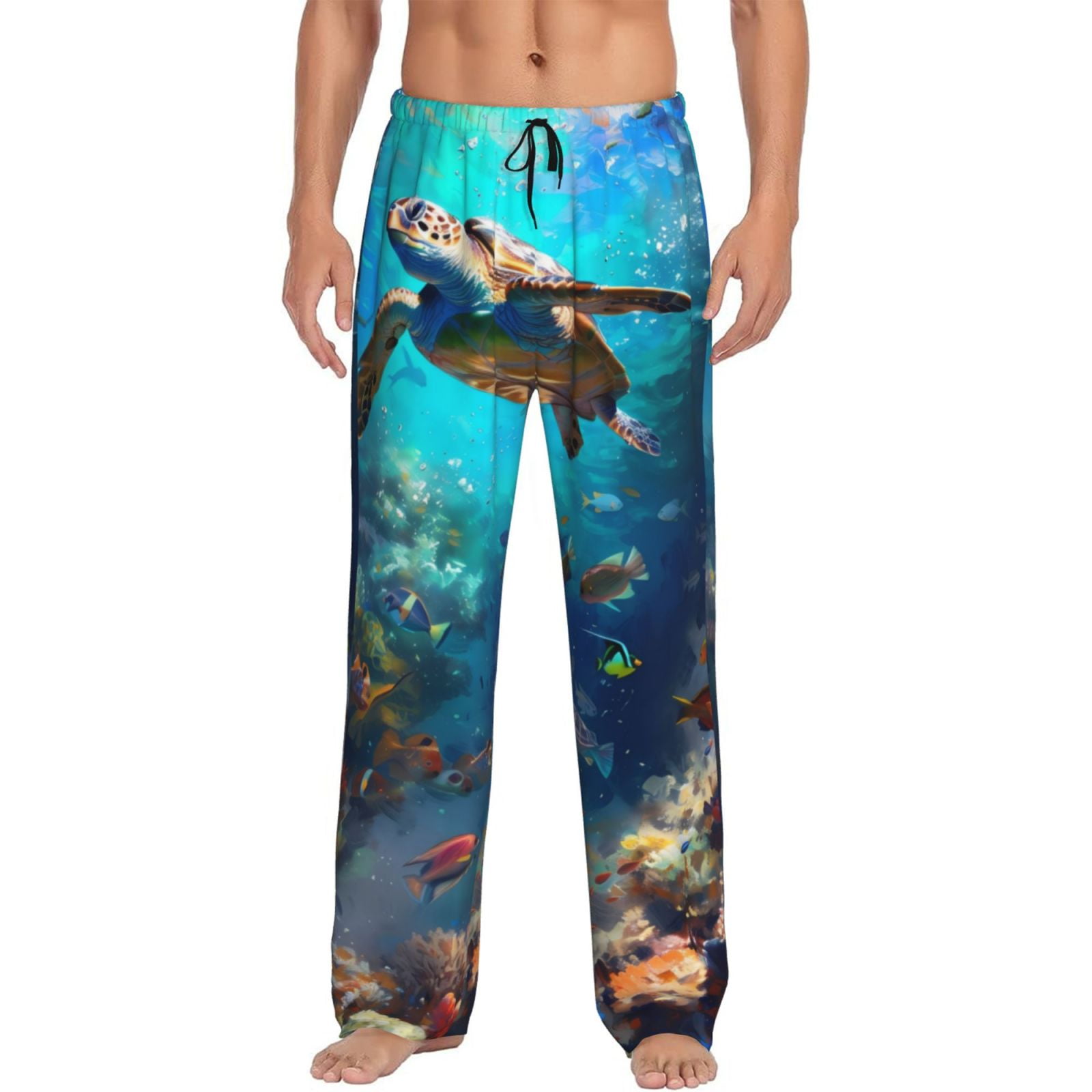 Mens Pajama Pants, Underwater Fish Turtle Lounge Pj Pants With ...